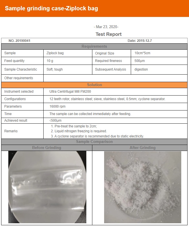 Test Report Plastic Ziplock Bag using Fast Mill (FM 200) - Green ...